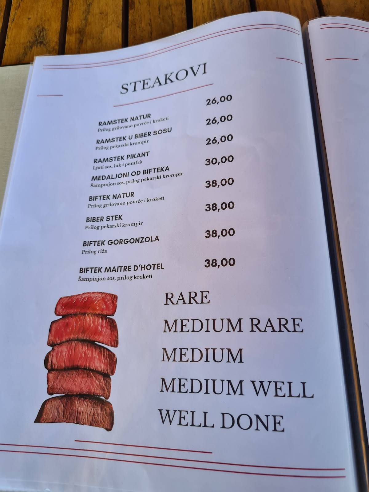 Menu at Bakarni lonac restaurant, Brčko