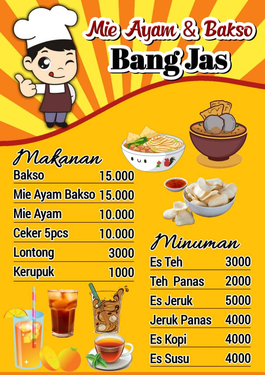 Menu at Bakso Bang JAS restaurant, Semarang