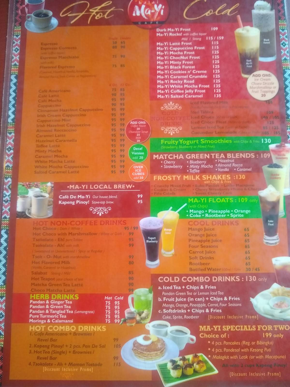 Menu at Balai MaYi in Tagaytay Philippines cafe, Tagaytay