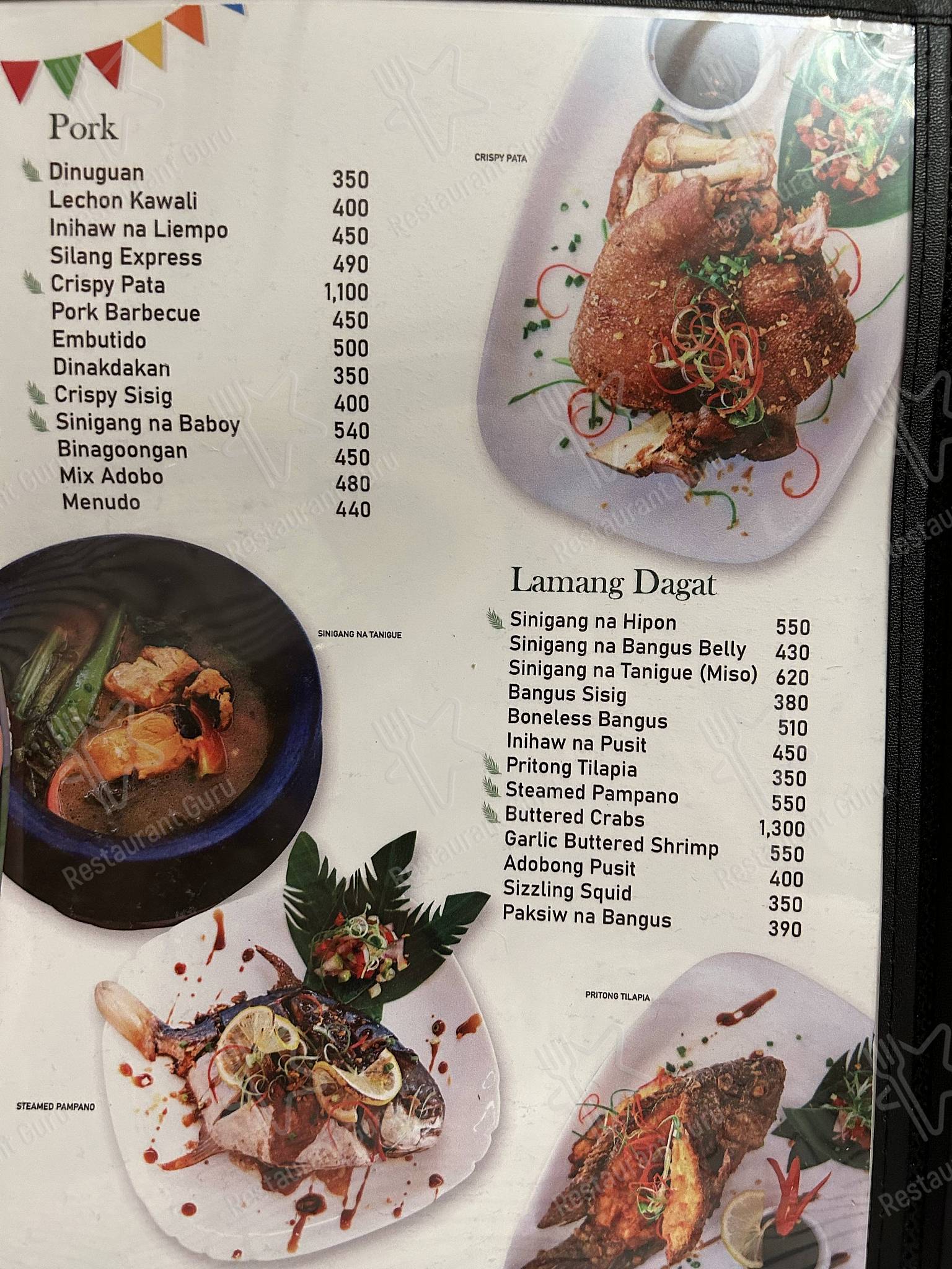 Menu at Balai Palmera restaurant, Silang