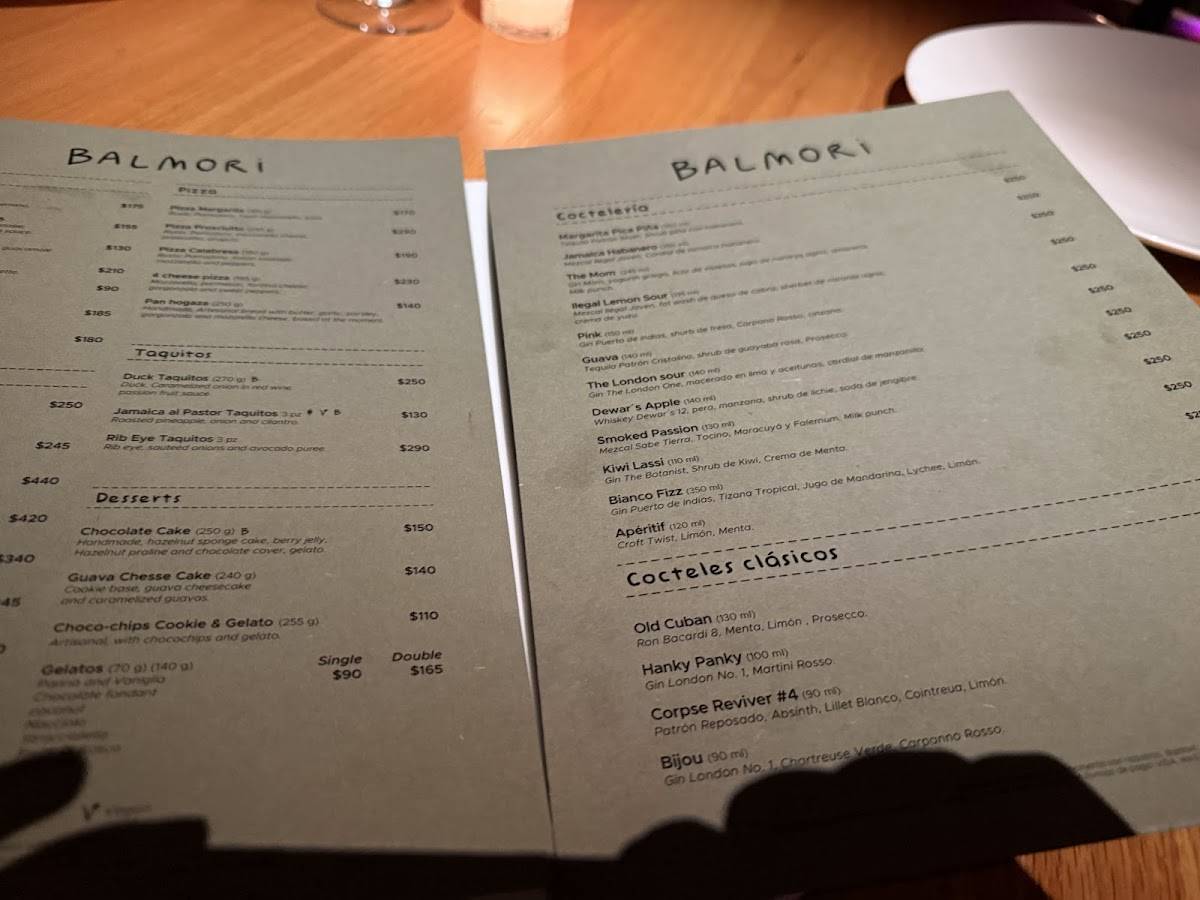 Carta del pub y bar Balmori Rooftop, Naucalpan del Juárez