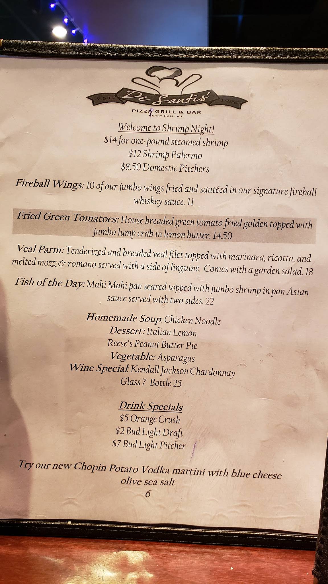 Menu at Desantis Pizza Grill & Bar, Perry Hall