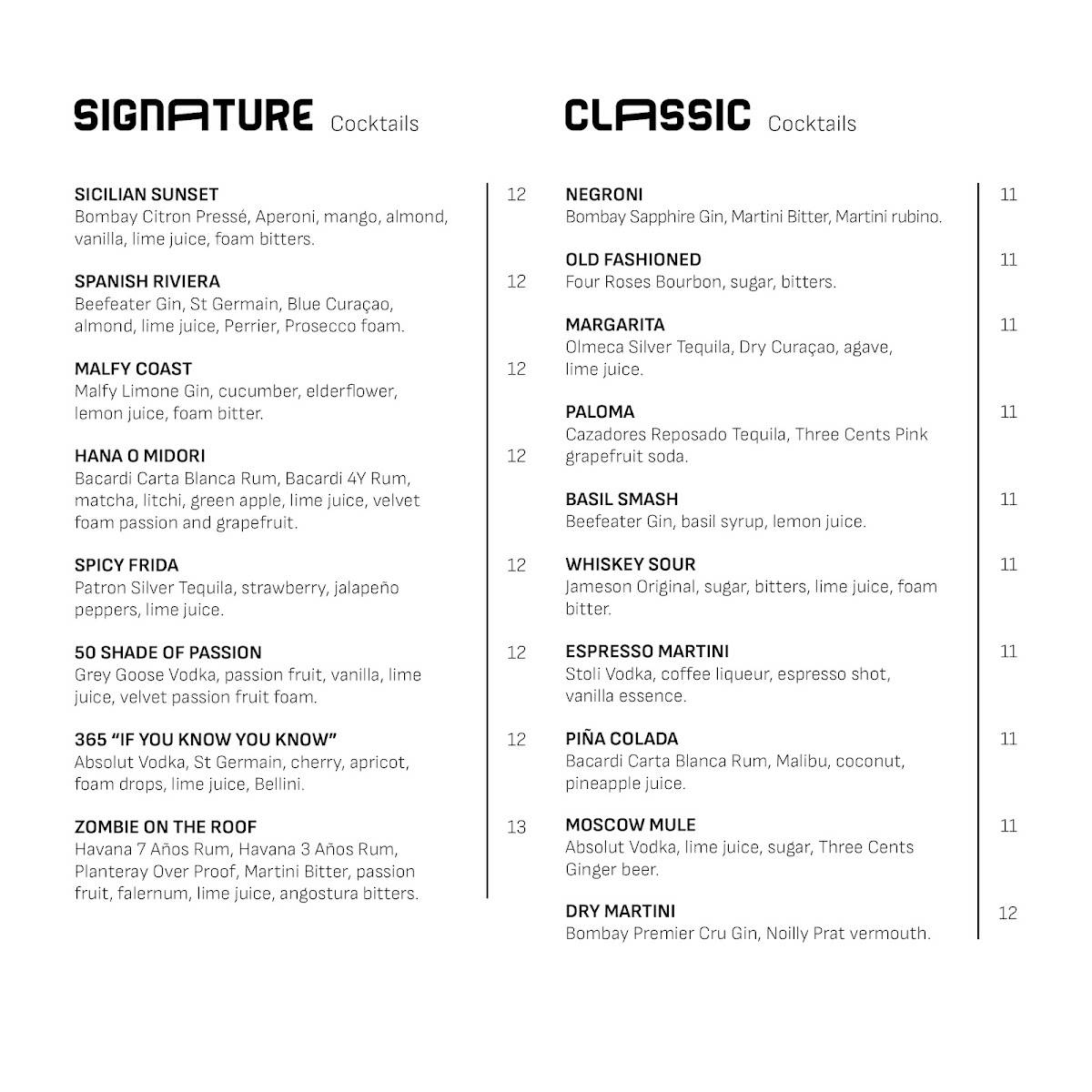 Menu at Balza, Nicosia