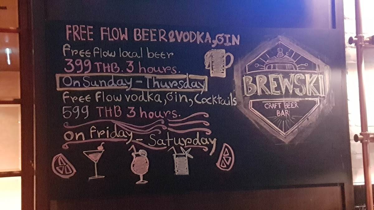 Menu at Brewski pub & bar, Bangkok