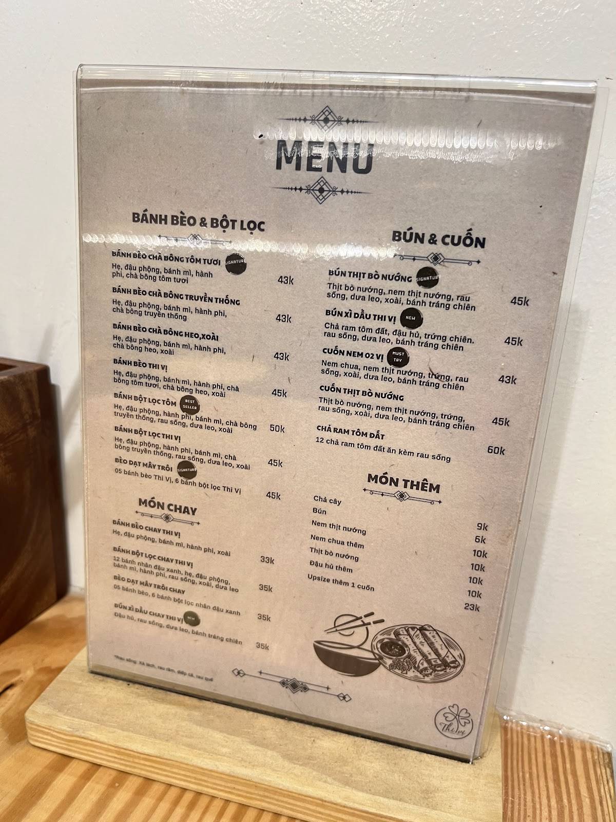 Menu at Bánh Bèo Thi Vị - Điện Biên Phủ, Ho Chi Minh City