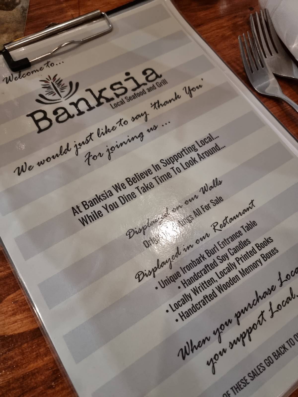 Menu at Banksia Seafood and Grill restaurant, Hervey Bay