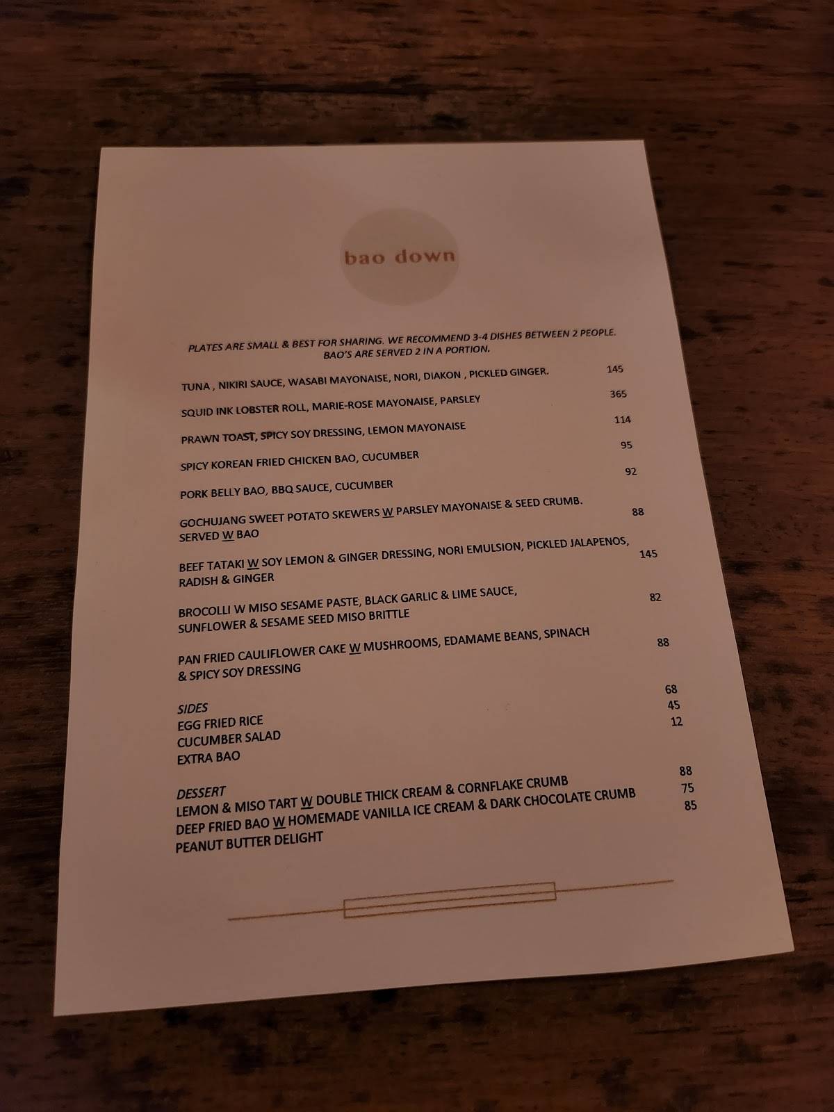 Carta del restaurante Bao Down, Ciudad del Cabo, First Floor