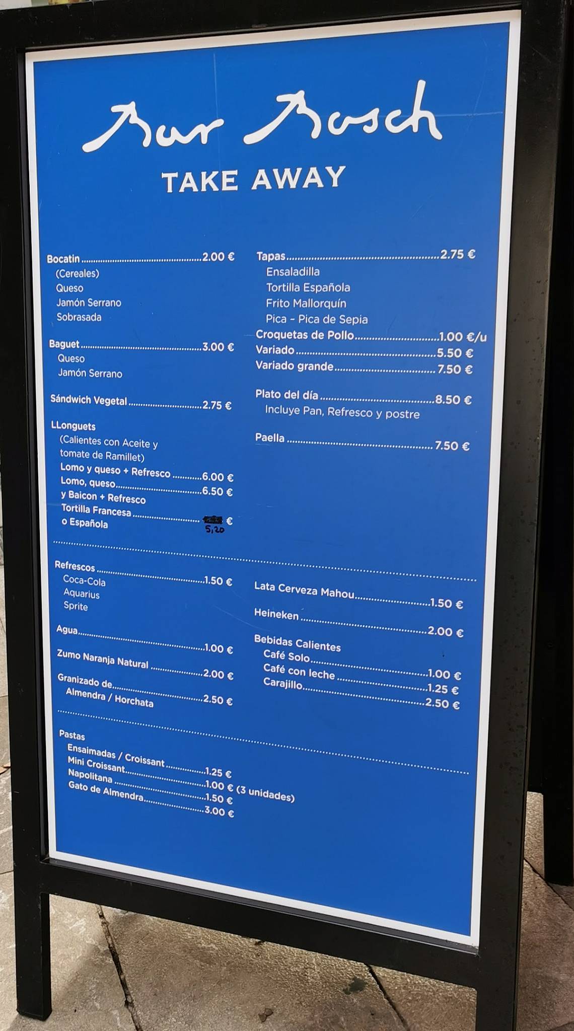 Carta de Bar Bosch, Palma de Mallorca