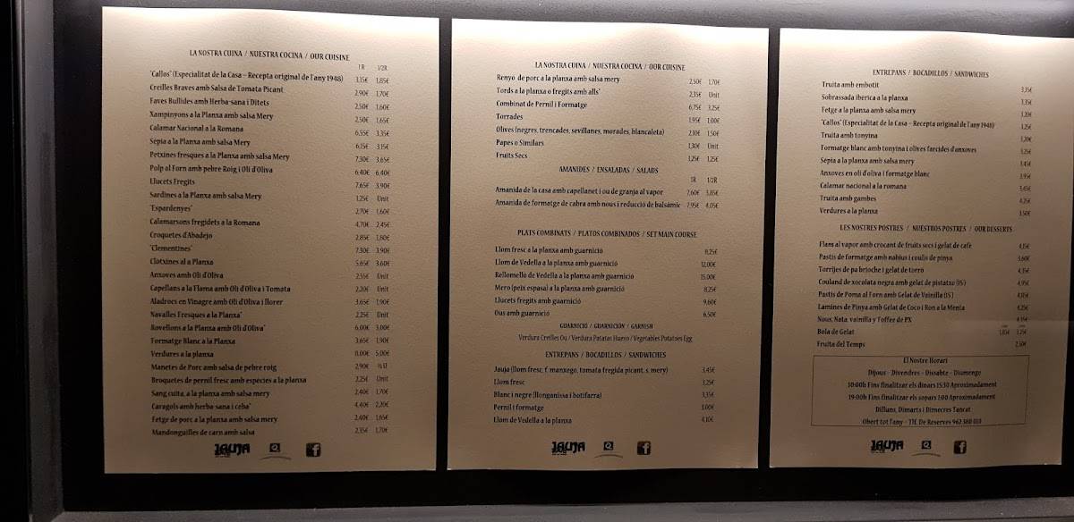 Menu at Bar Jauja, Ontinyent, Plaça Sant Domingo