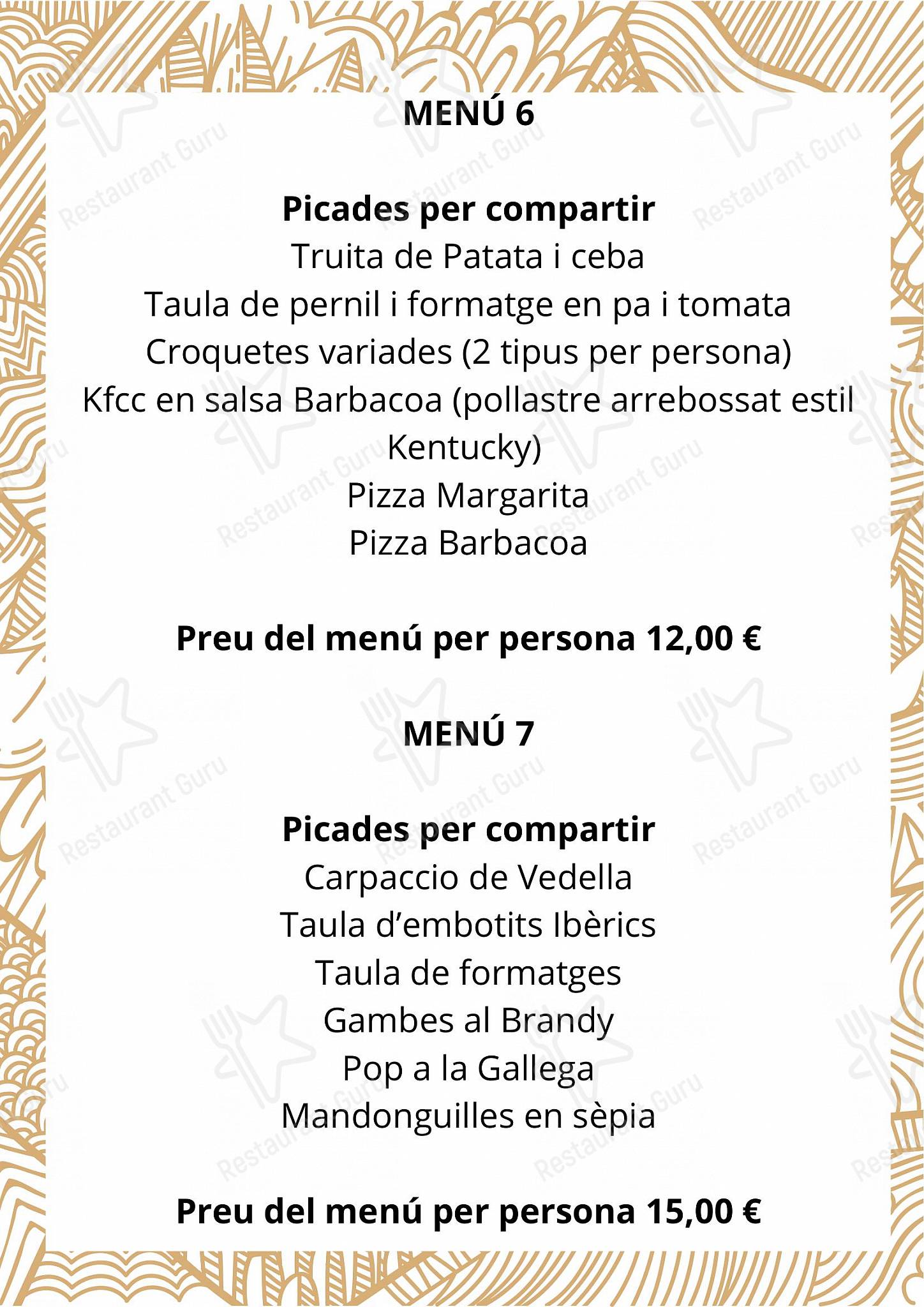 Carta de Bar Restaurant Castells, Tortosa