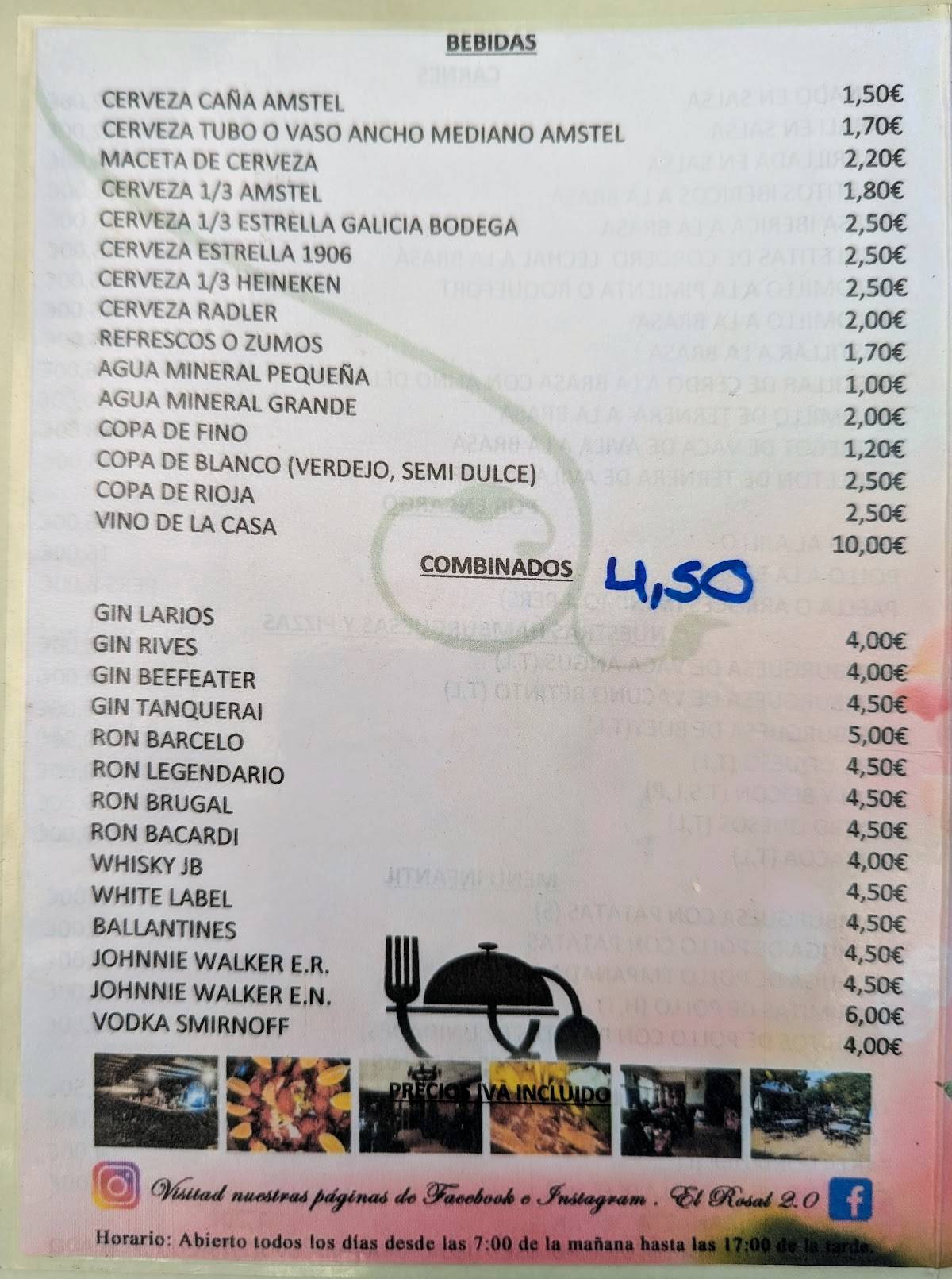 Carta de Nuevo Restaurante El Rosal, Córdoba, CO-3405