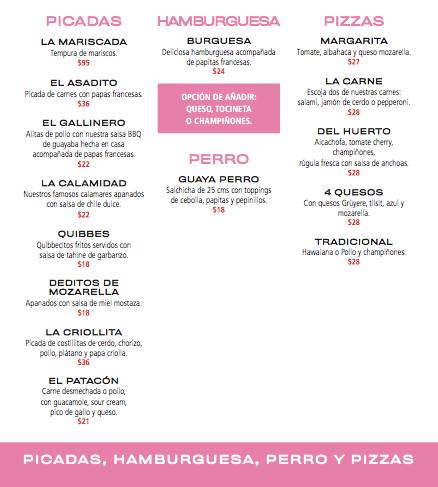 Carta de Bar Shamua, Bogotá, Av. Cra 19 #114-70