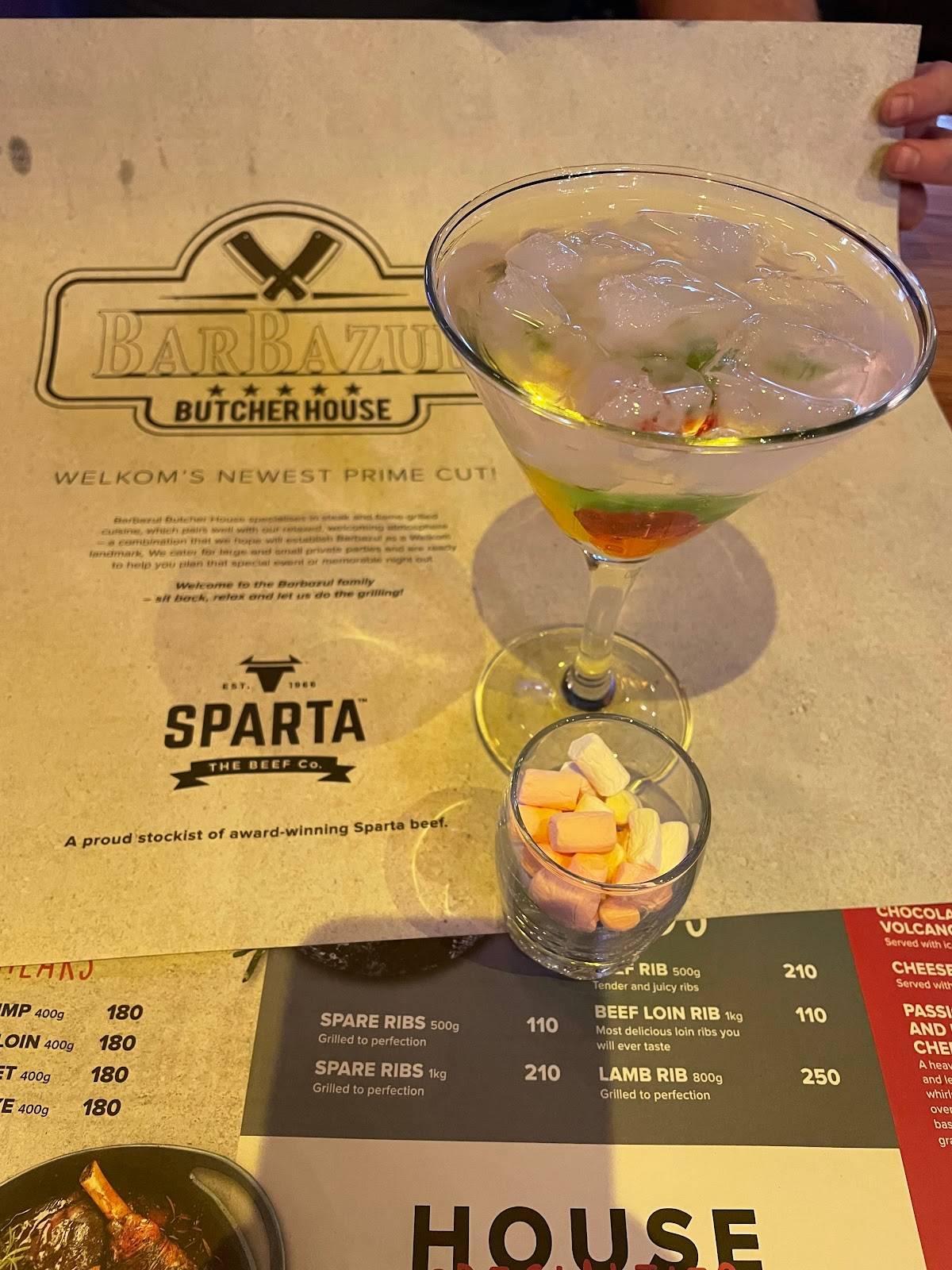 Menu at BarBazul, Welkom