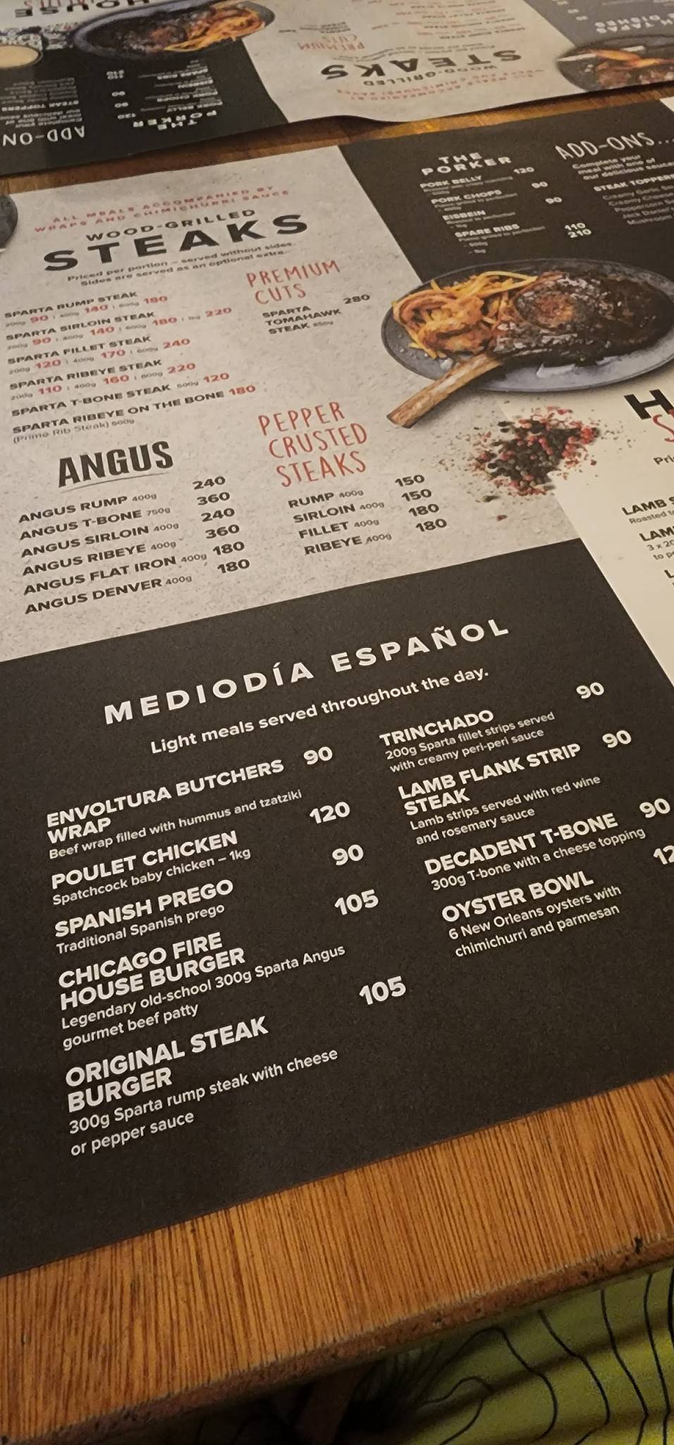 Menu at BarBazul, Welkom