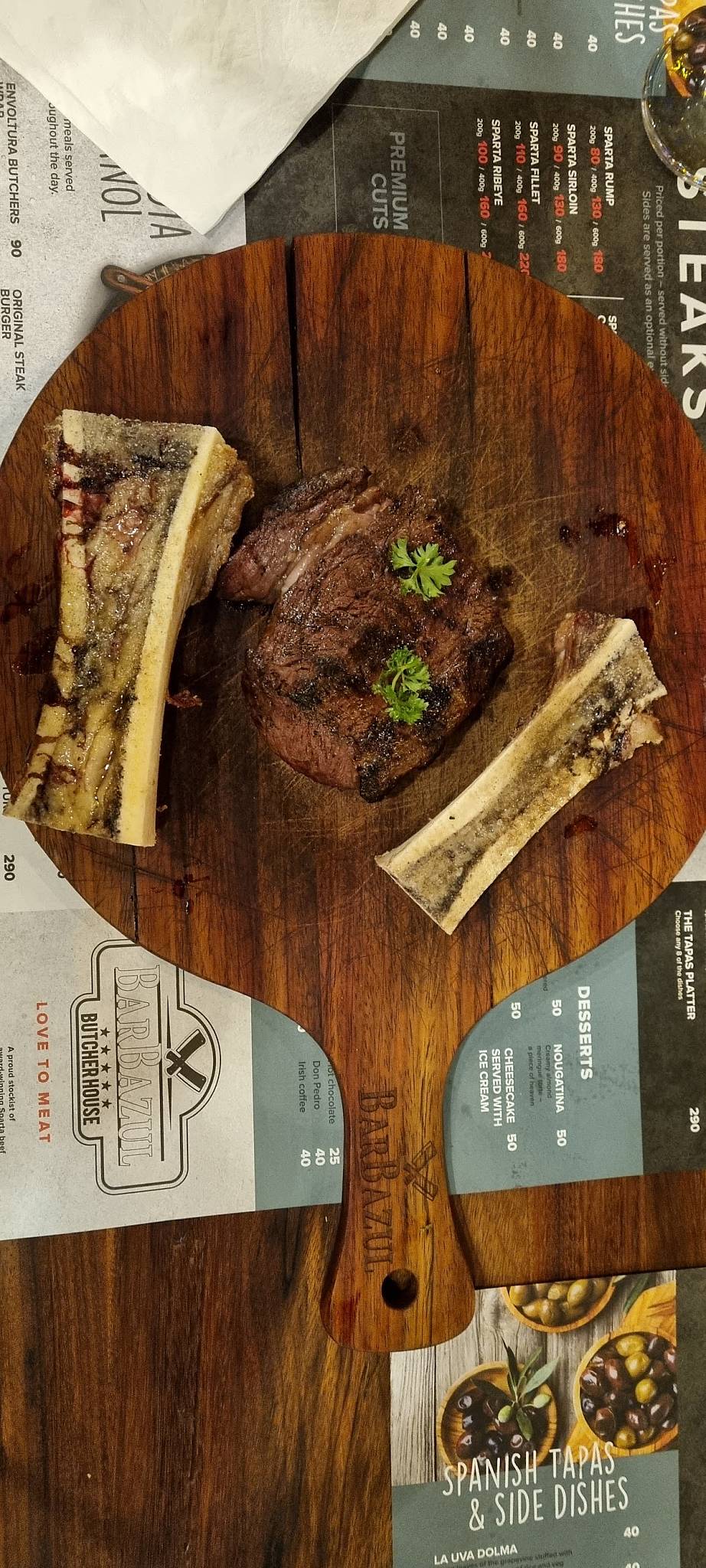 Menu at BarBazul, Welkom
