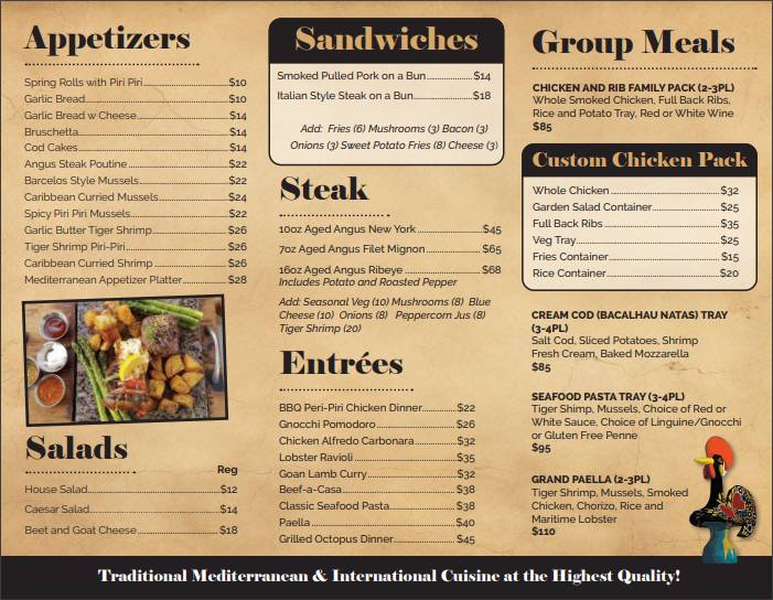 Menu at Barcelos wasaga, Wasaga Beach