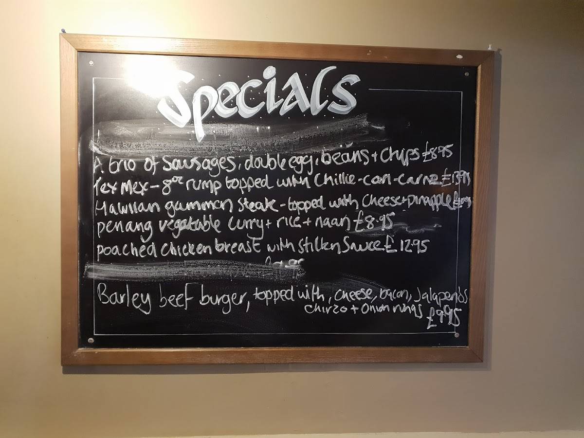 Menu at Barley Mow, Rugby