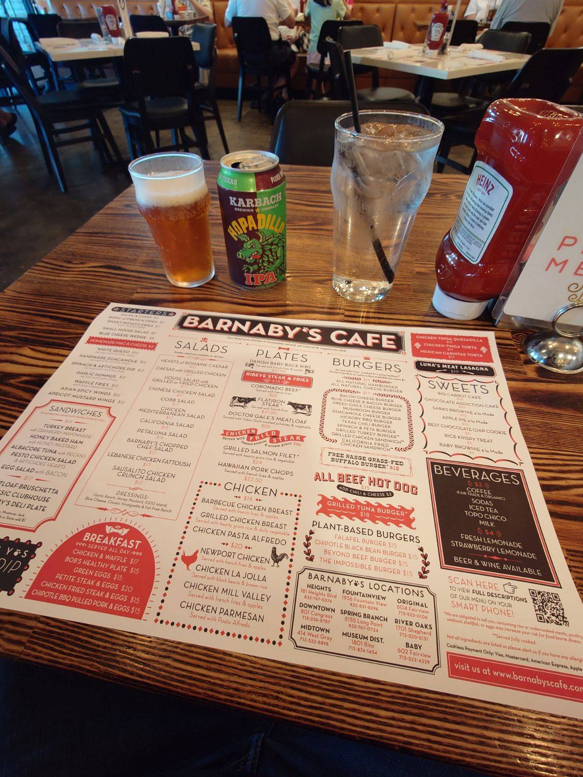 Carta de Barnaby's Cafe, Houston, Fountain View Dr