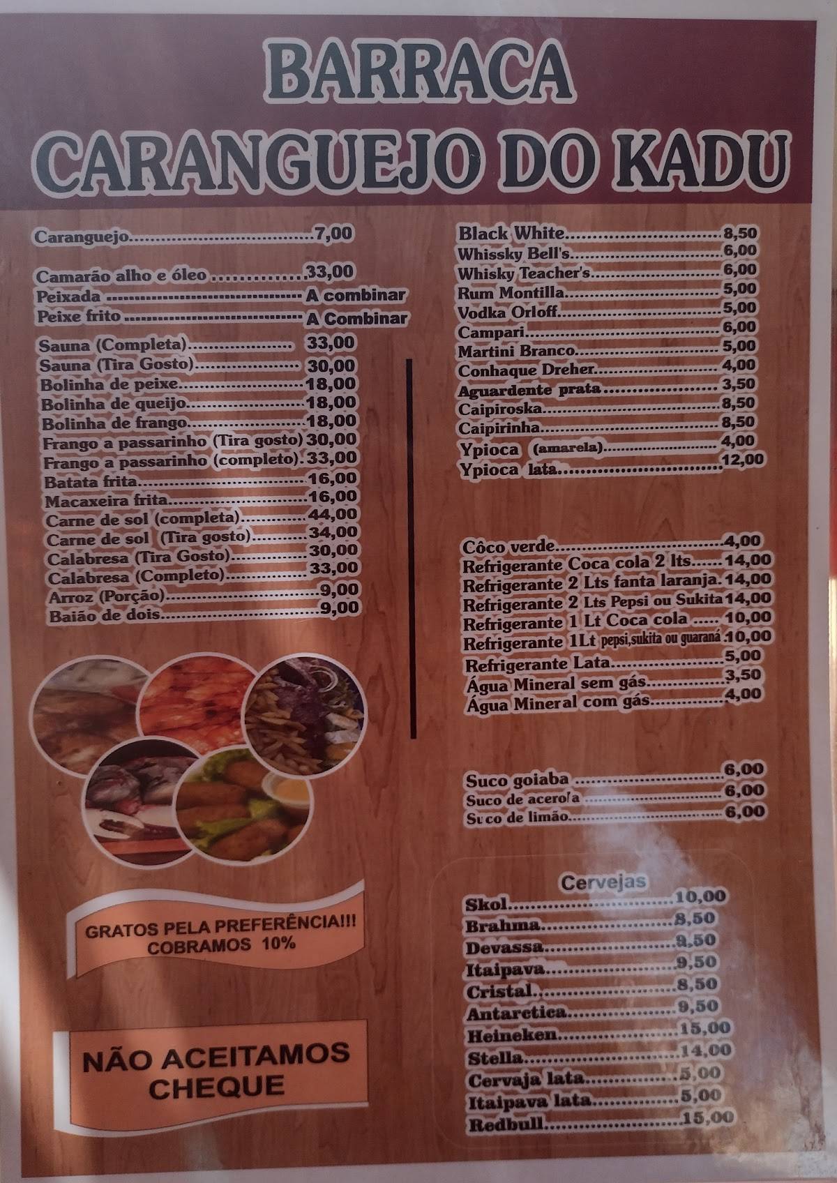 Menu at Barraca Caranguejo do Kadu, Fortaleza