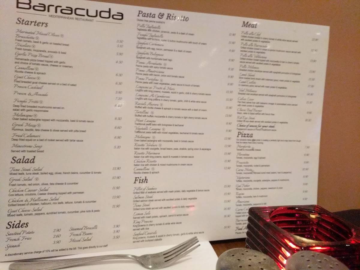 Menu at Barracuda Stanmore, Stanmore, The Buckingham House
