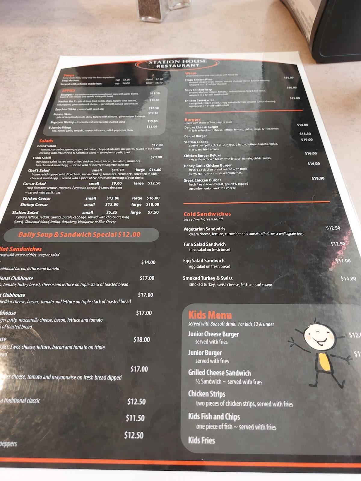 Menu at Station House restaurant, Barrière