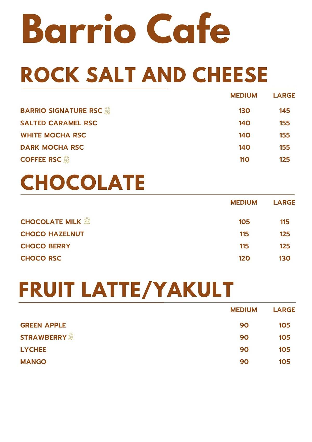 Menu at Barrio Café Calamba, Calamba