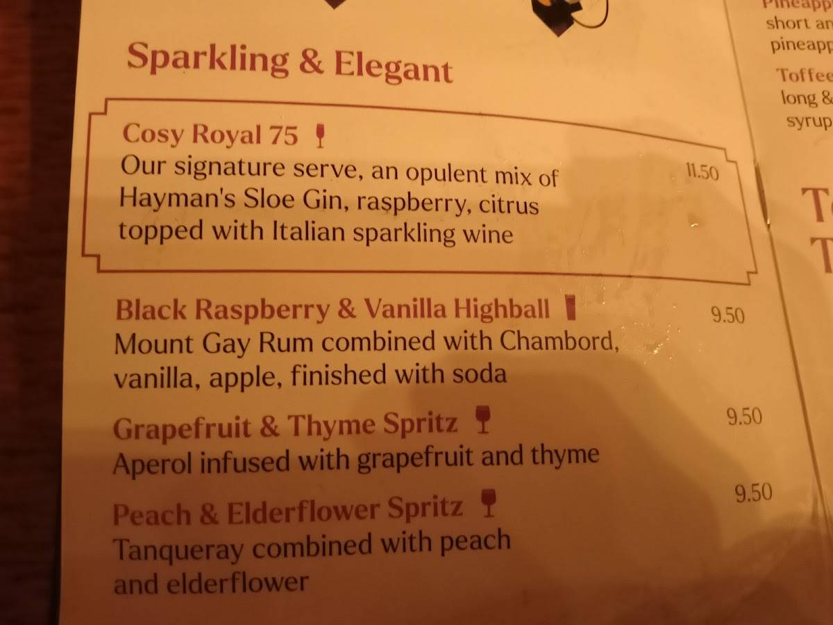 Menu at Cosy Club, Basingstoke