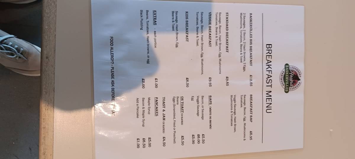 Menu at Baskervilles Ice Cream Parlour & Coffee Shop cafe, Moretonhampstead