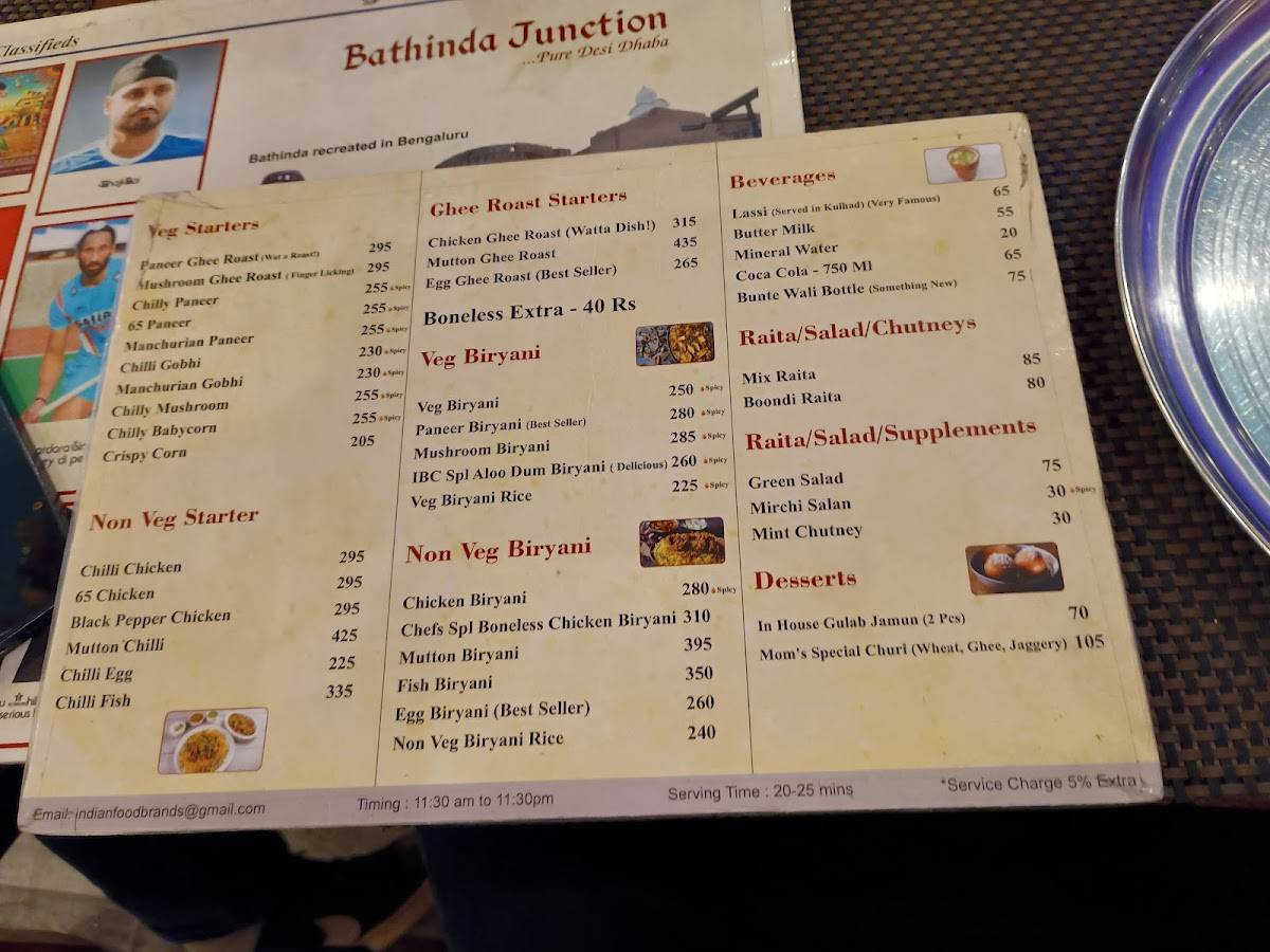 Menu at Bathinda Junction HSR, Bengaluru, 16