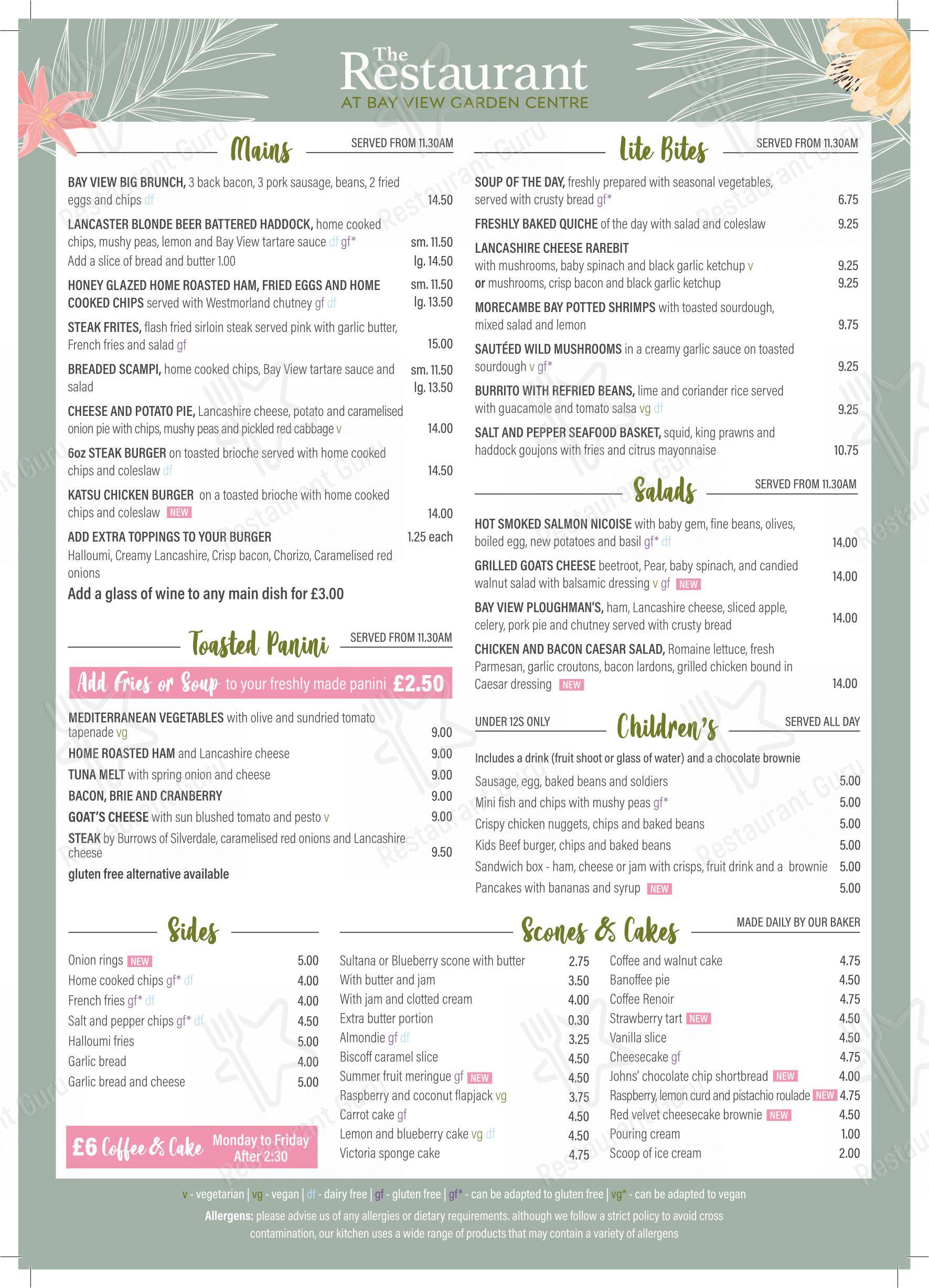 Menu at Bay View Garden Centre & Restaurant, Carnforth