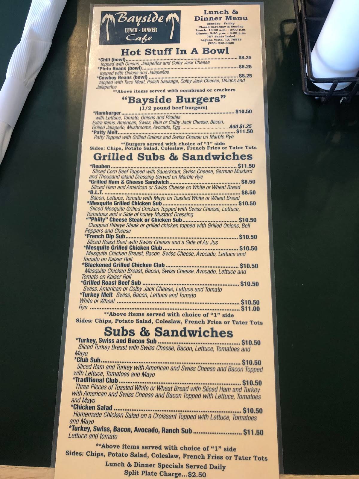 Menu at Bayside Cafe, Laguna Vista, 707 Santa Isabel Blvd #2647