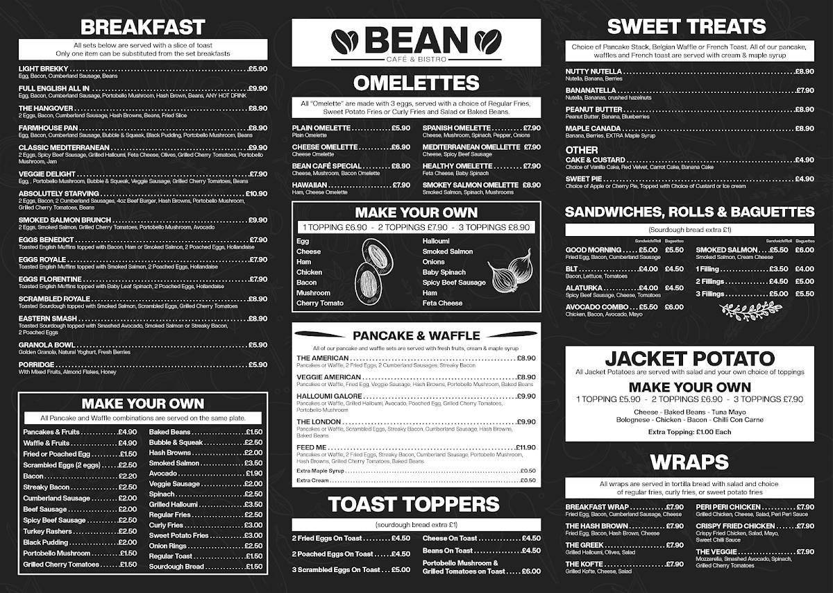 Menu at Bean Cafe Bistro, Barnet, 251 E Barnet Rd