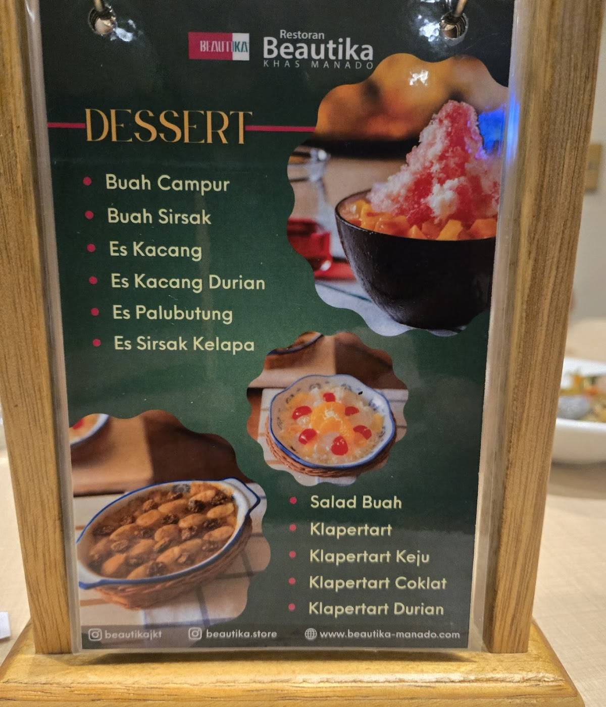 Menu at Beautika restaurant, South Jakarta, Jl. Hang Lekir No.1 4