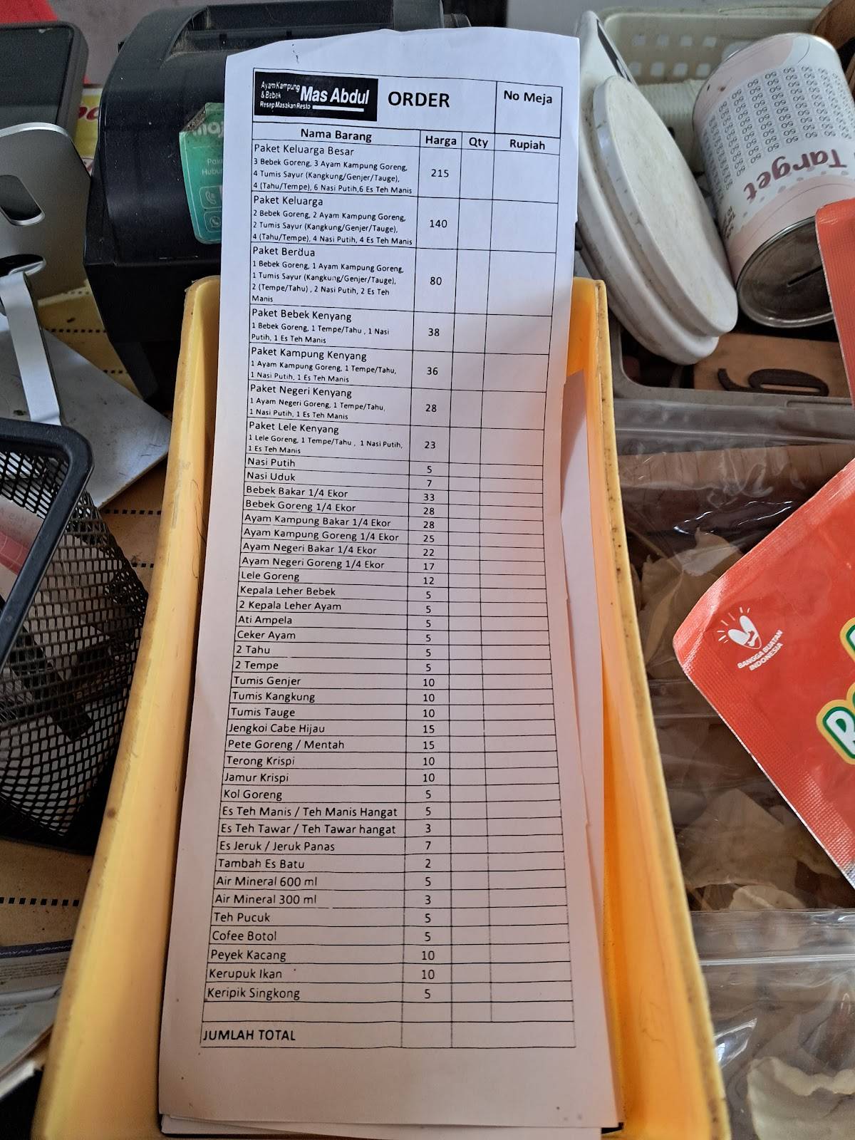 Menu at Bebek dan Ayam Kampung Mas Abdul restaurant, Karawang
