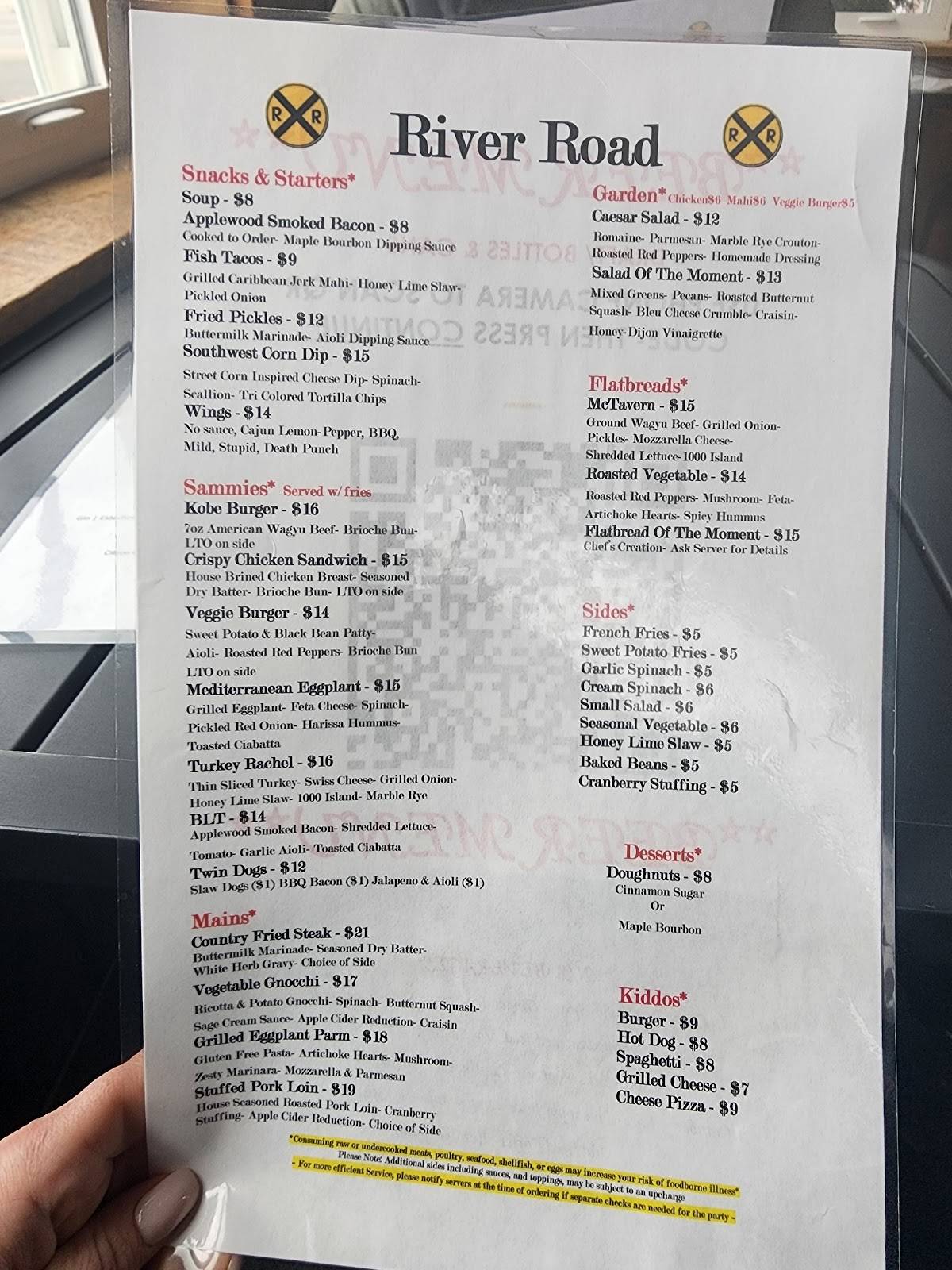 Menu at River Road Tavern pub & bar, Bedford