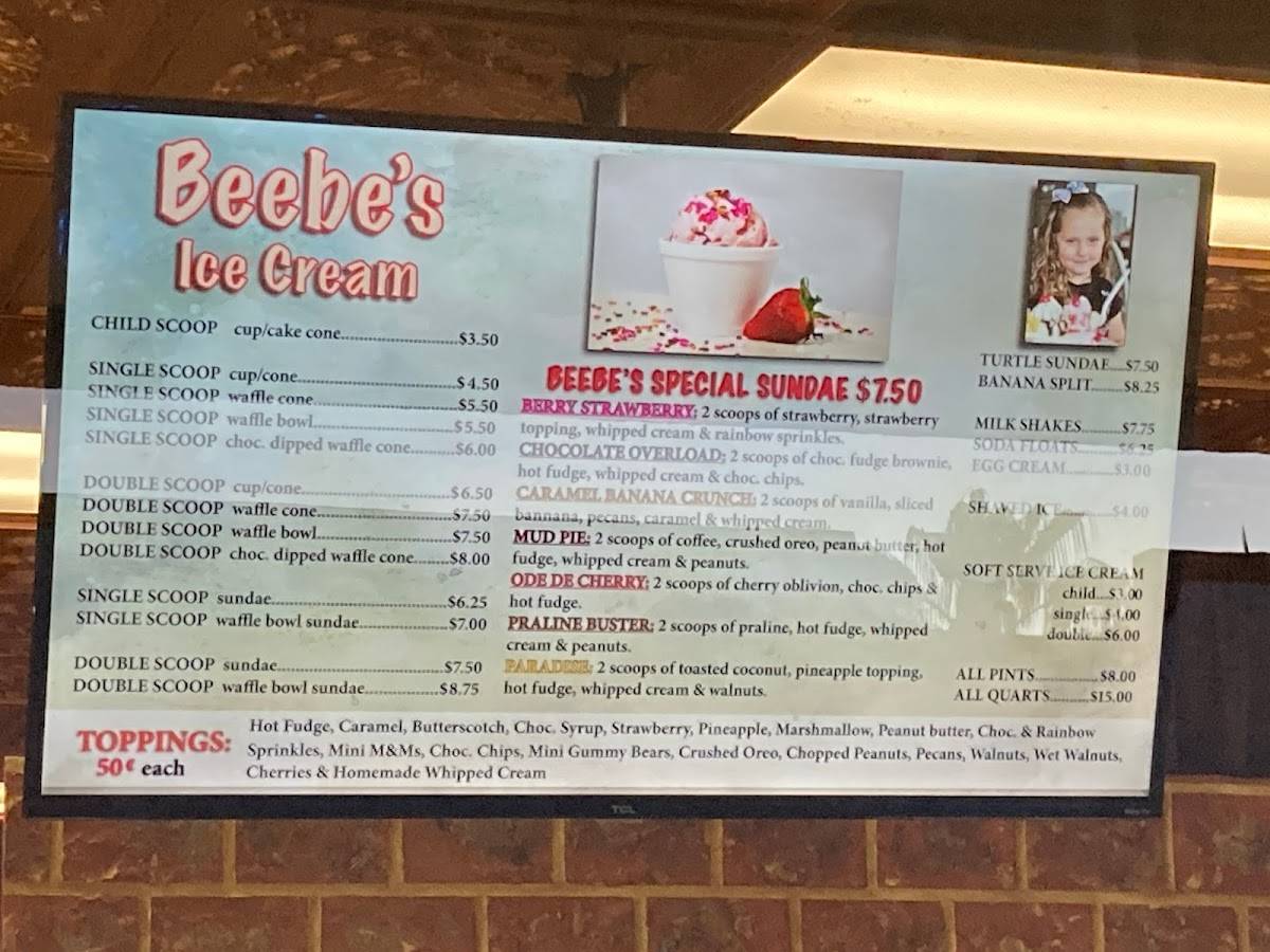 Menu at Beebe's Ice Cream desserts, Marco Island