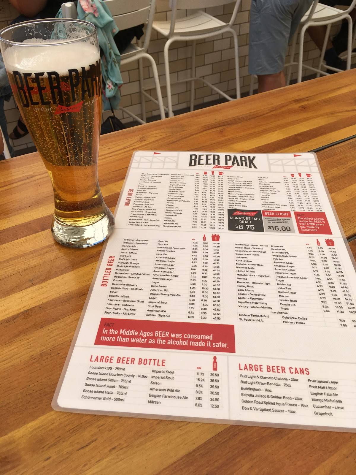 Menu at Beer Park pub & bar, Las Vegas, S Las Vegas Blvd