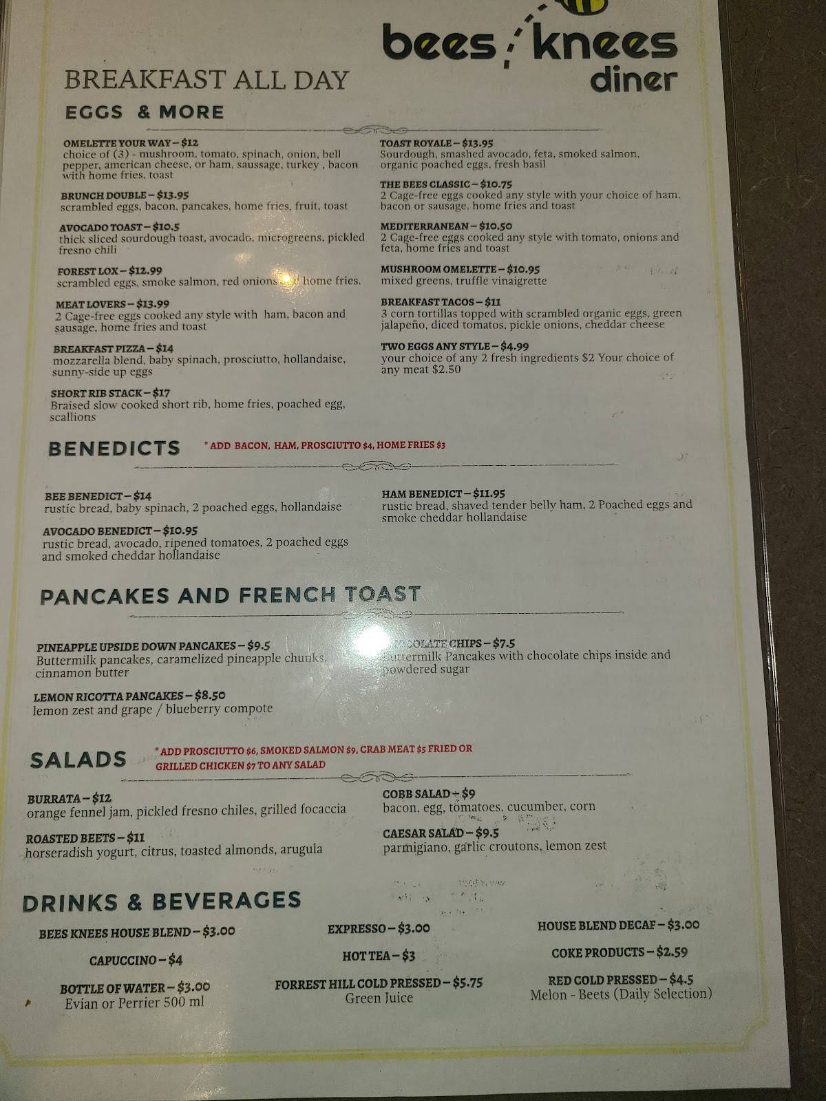Menu at Bees Knees Diner restaurant, West Palm Beach