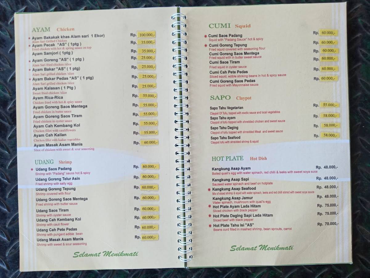 Menu at Restoran Sunda Alam Sari Deltamas restaurant, Bekasi Regency