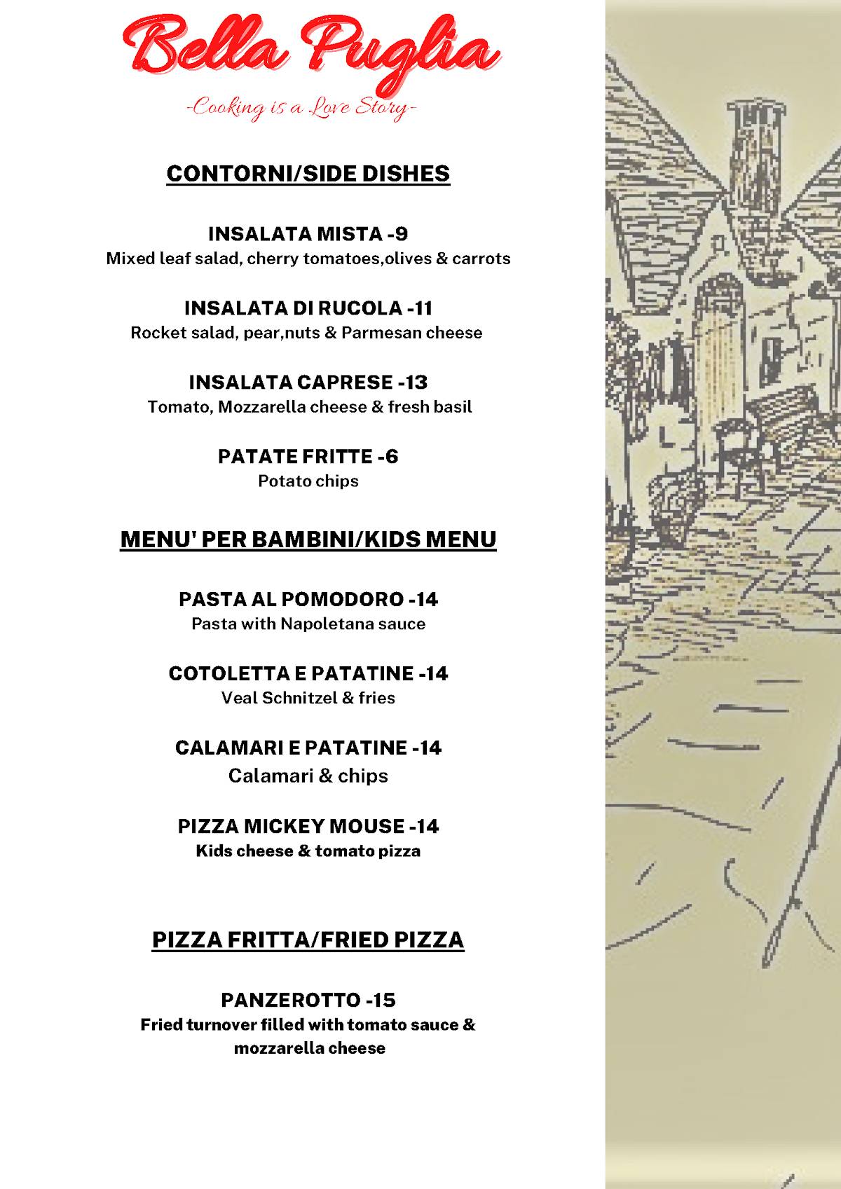 Menu at Bella Puglia restaurant, Five Dock