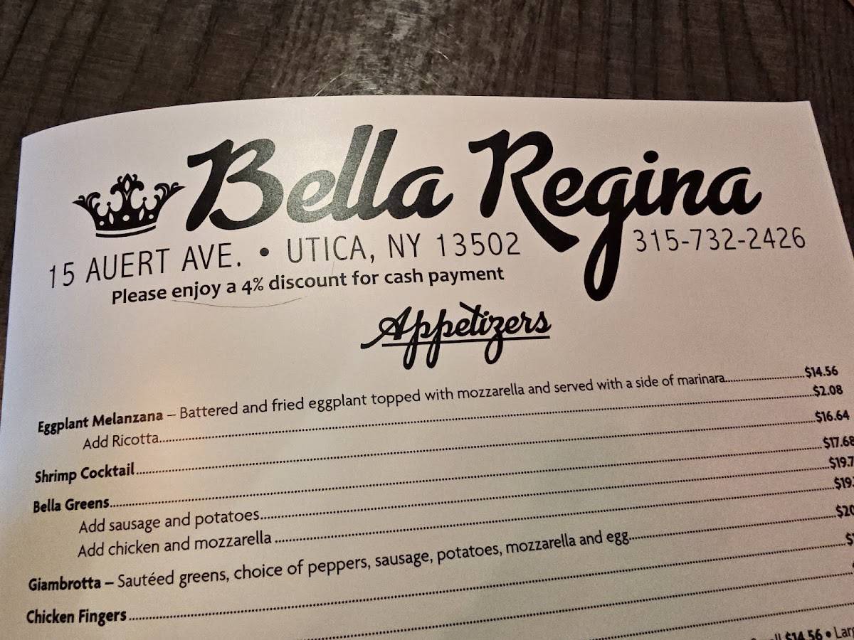 Menu at Bella Regina restaurant, Utica, 15 Auert Ave