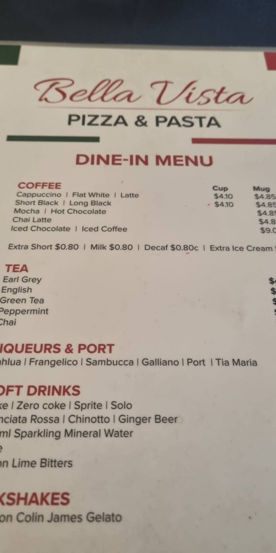 Menu at Bella Vista Pizza & Pasta pizzeria, Mapleton