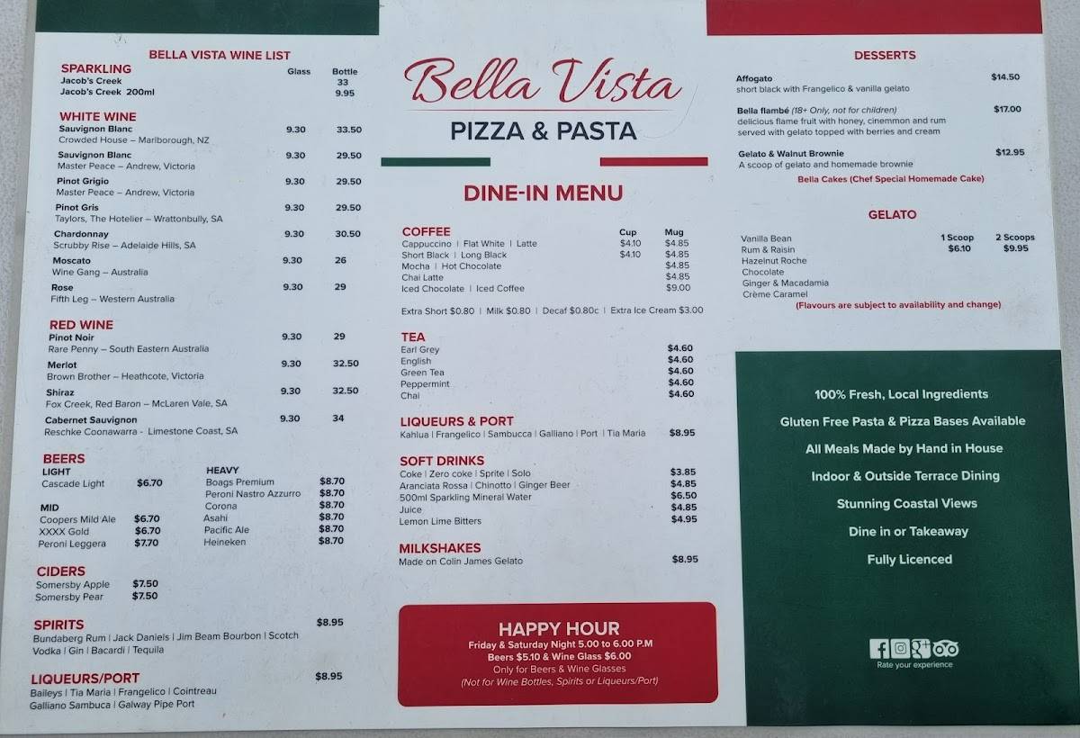 Menu at Bella Vista Pizza & Pasta pizzeria, Mapleton