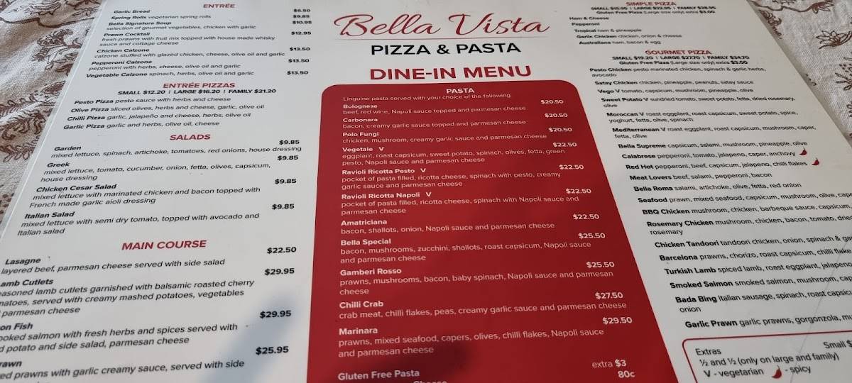 Menu at Bella Vista Pizza & Pasta pizzeria, Mapleton