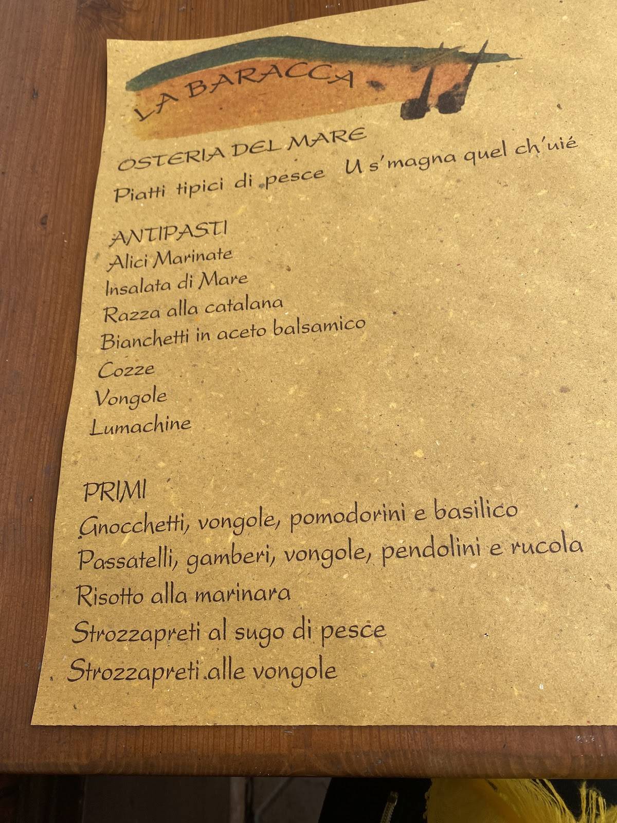 Speisekarte von La Baracca, Bellaria