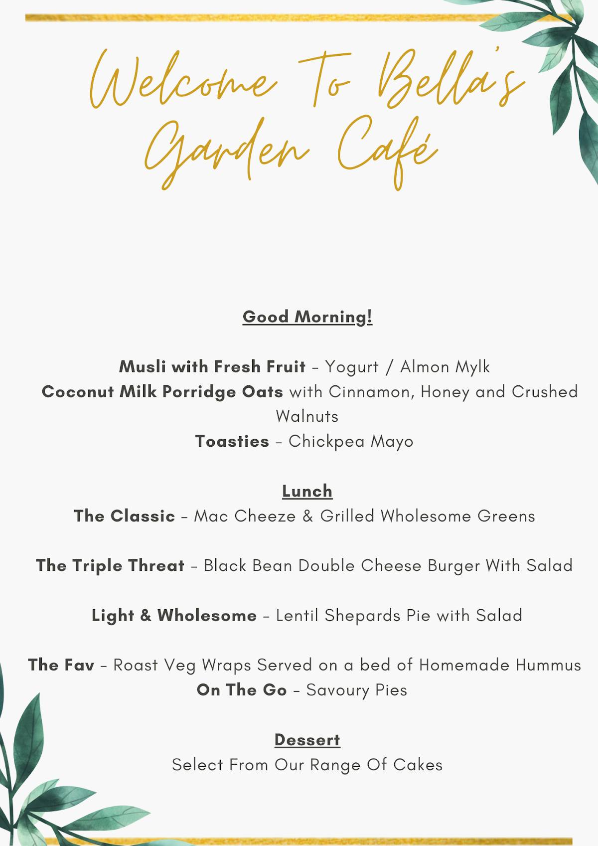 Menu at Bella's Garden Cafe rishikesh, Rishikesh