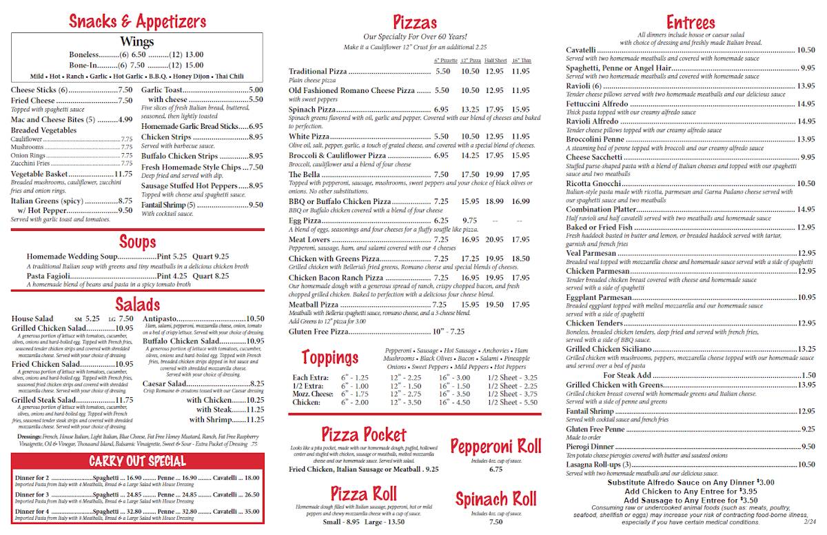 Menu at Belleria Boardman pizzeria, Boardman, Market St