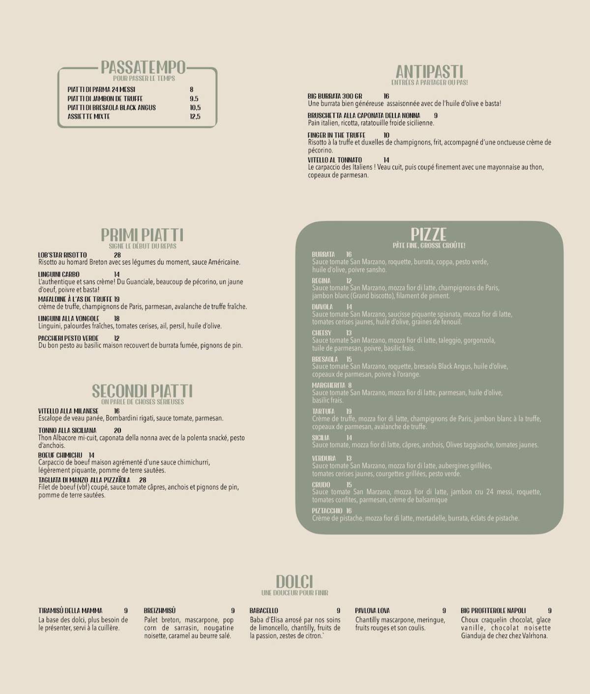 Menu au Bello mio - Pizza e Cucina italiana pizzeria, Saint-Malo