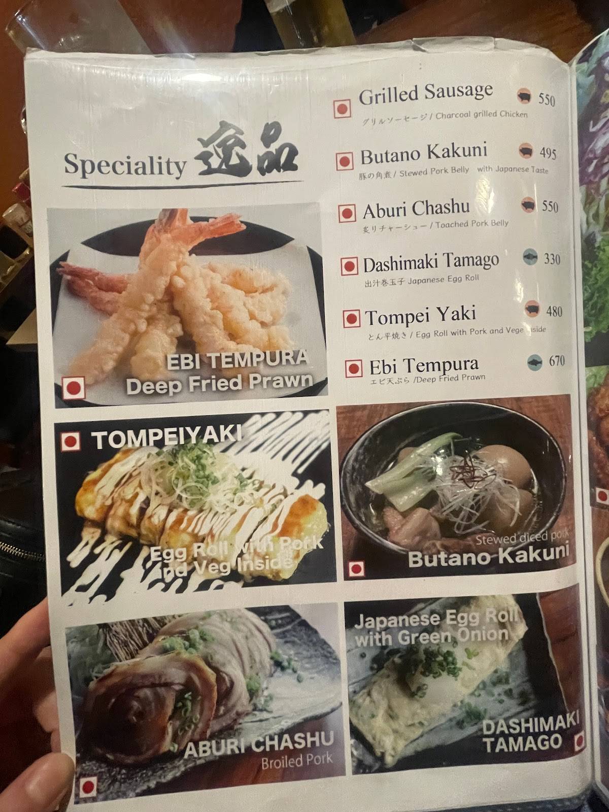 Menu at Kuuraku Bangalore, Bengaluru