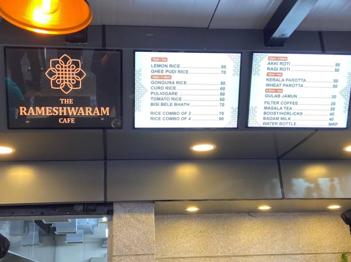 Menu at The Rameshwaram Cafe, Bengaluru
